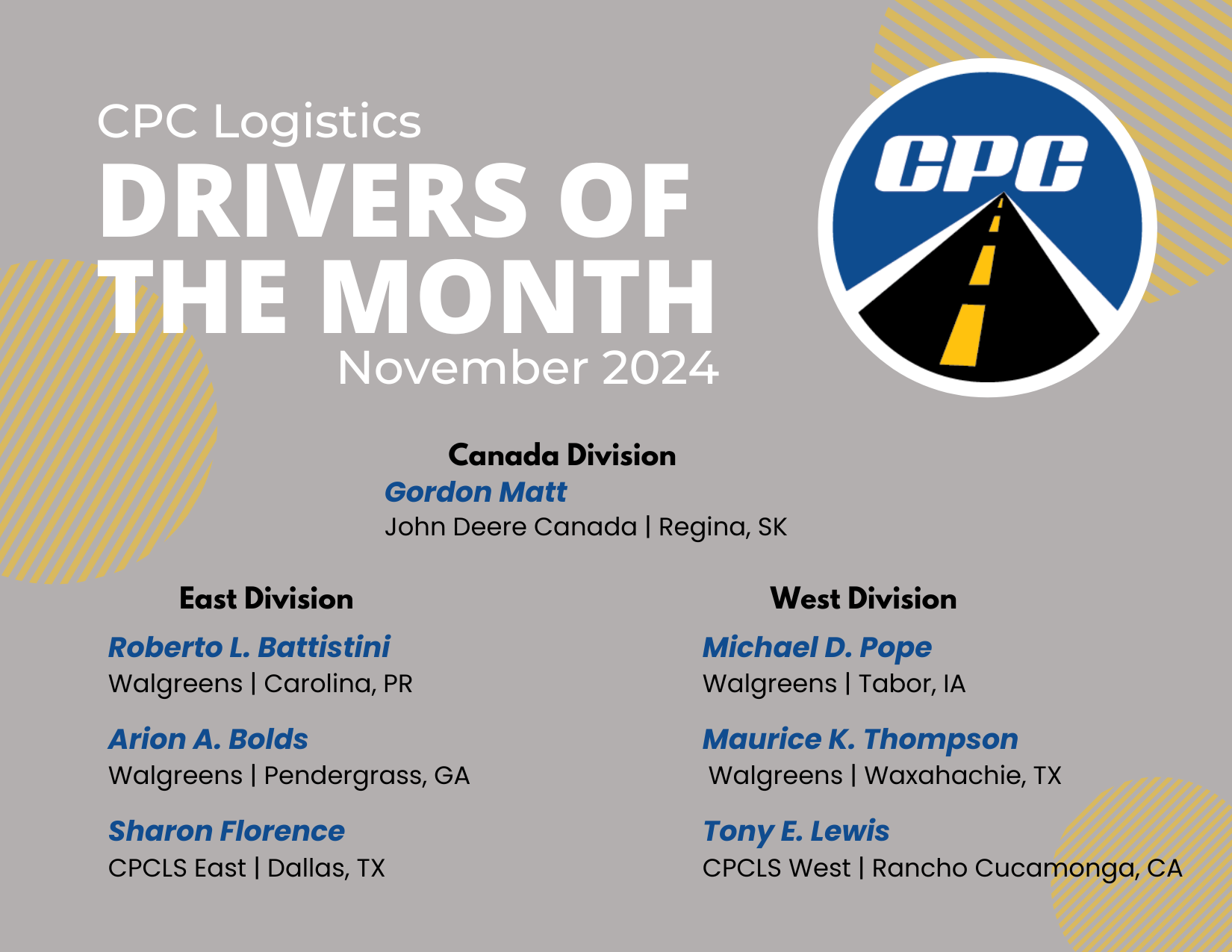 Drivers of the Month: November 2024 - CPC Logistics