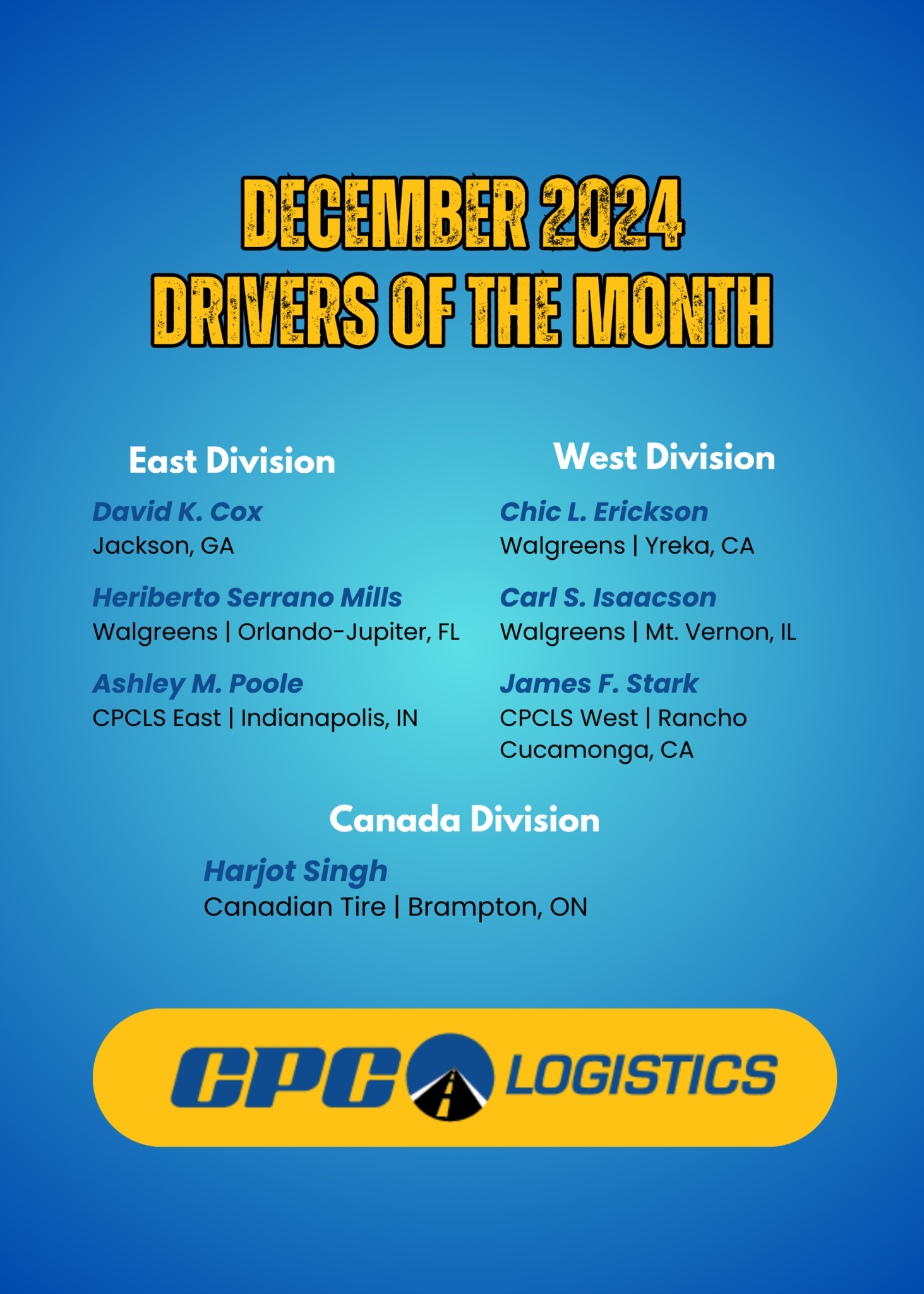 Drivers of the Month: December 2024 - CPC Logistics
